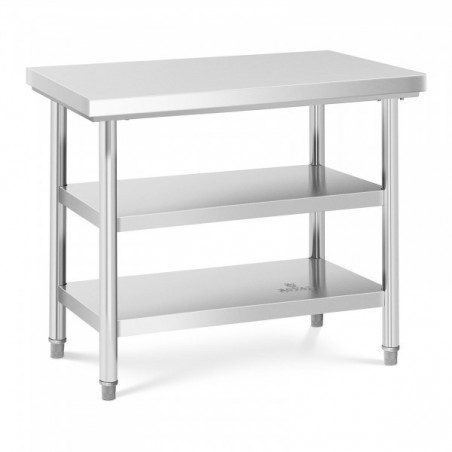 Tables de travail inox professionnelles avec 2 étagères