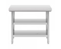 Tables de travail inox professionnelles avec 2 étagères