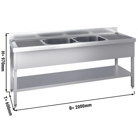 Plonge inox 2 bacs, plonge inox professionnelle, évier en inox