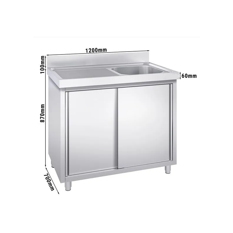 Plonge en inox sur meuble 120 x 70 cm avec 1 cuve à droite