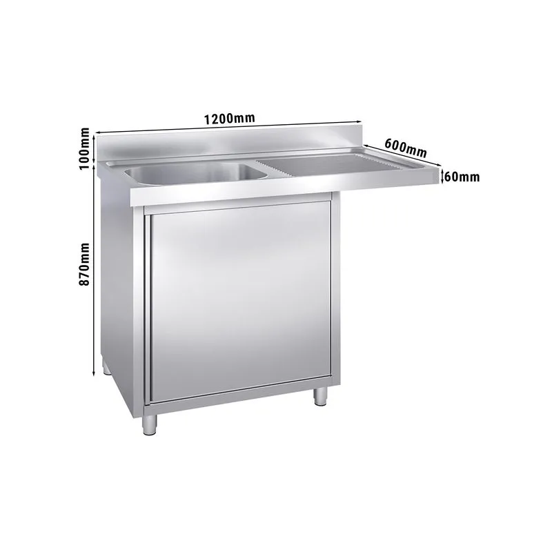 Plonge avec passage lave-vaisselle et placard - cuve à gauche - 120 x 60 cm