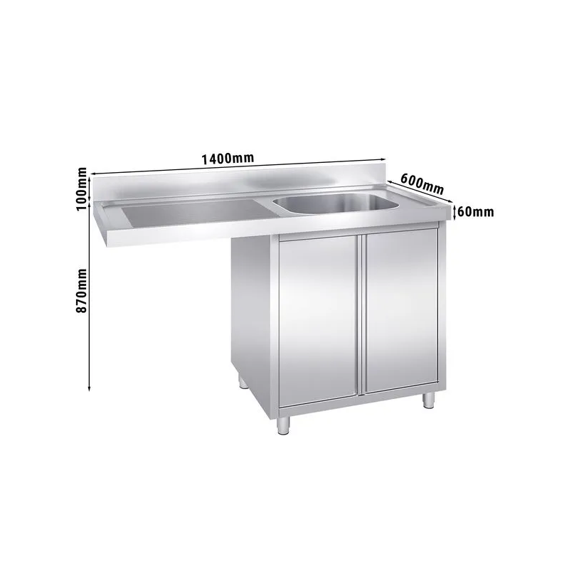 Plonge avec passage lave-vaisselle et placard - cuve à gauche - 120 x 60 cm