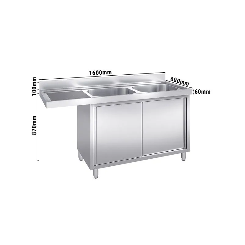 Plonge avec passage lave-vaisselle et placard - cuve à gauche - 120 x 60 cm