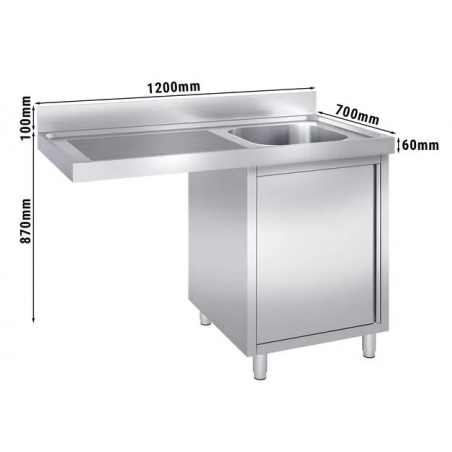 Plonge avec passage lave-vaisselle et placard - cuve à gauche - 120 x 60 cm