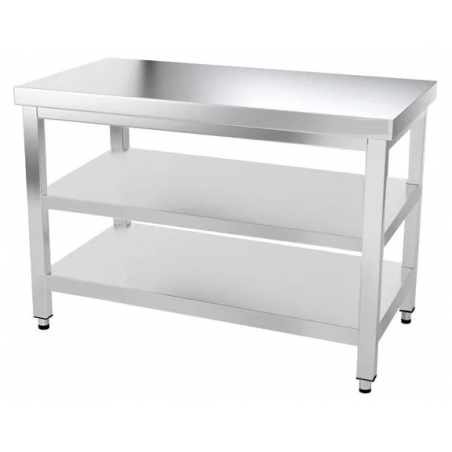 Tables de travail inox professionnelles avec 2 étagères